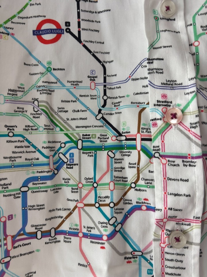 RARE CLAUDIO LUGLI TFL LONDON TUBE MAP SHORT SLEEVE SHIRT SIZE XL XMAS ...