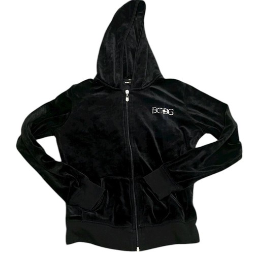 BCBG Y2K Rhinestone Logo Black Velvet Zip-Up Hoodie Small | eBay
