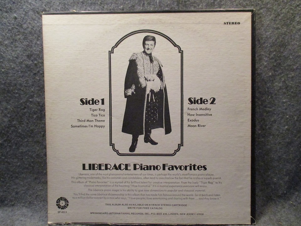 33 RPM LP Record Liberace Piano Favorites Springboard Records SP-4013 ...