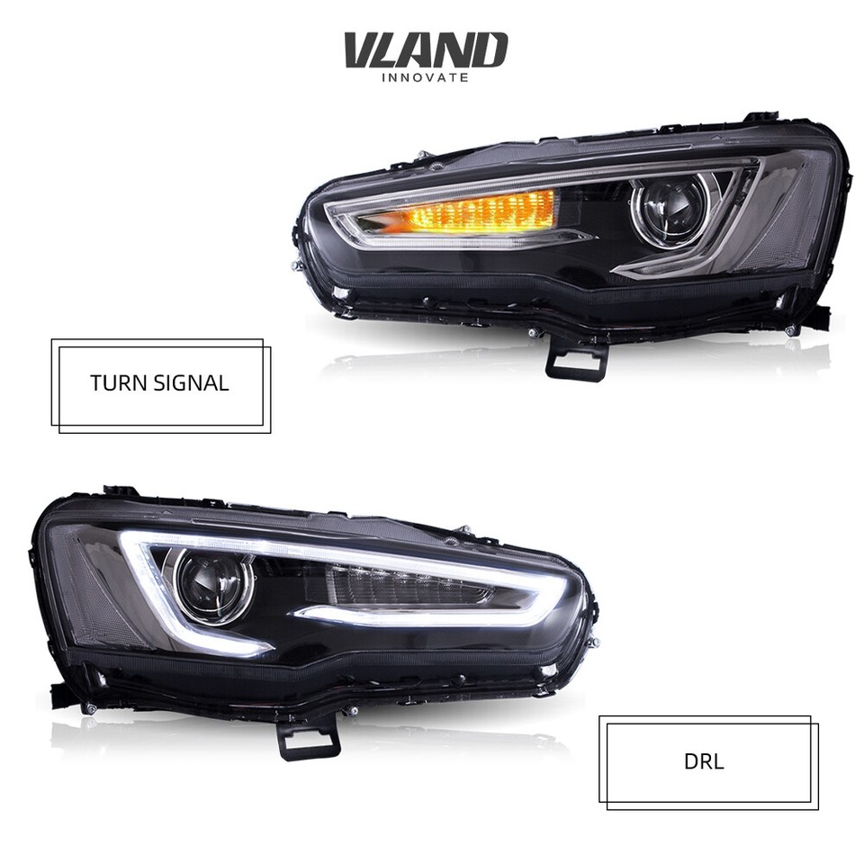 VLAND LED Headlights For Mitsubishi Lancer EVO X 2008-2020 W/Red Demon ...