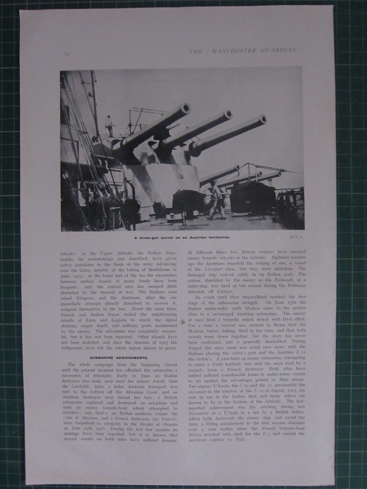 1917 WWI WW1 PRINT ~ THREE-GUN TURRET ON AN AUSTRIAN BATTLESHIP | eBay