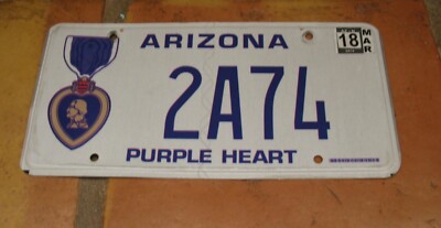 D7 - ARIZONA PURPLE HEART LICENSE PLATE 2A74 | eBay
