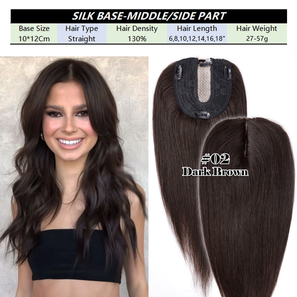 Real Remy Human Hair Toppers Toupee Extensions Clip in Top Middle Part ...