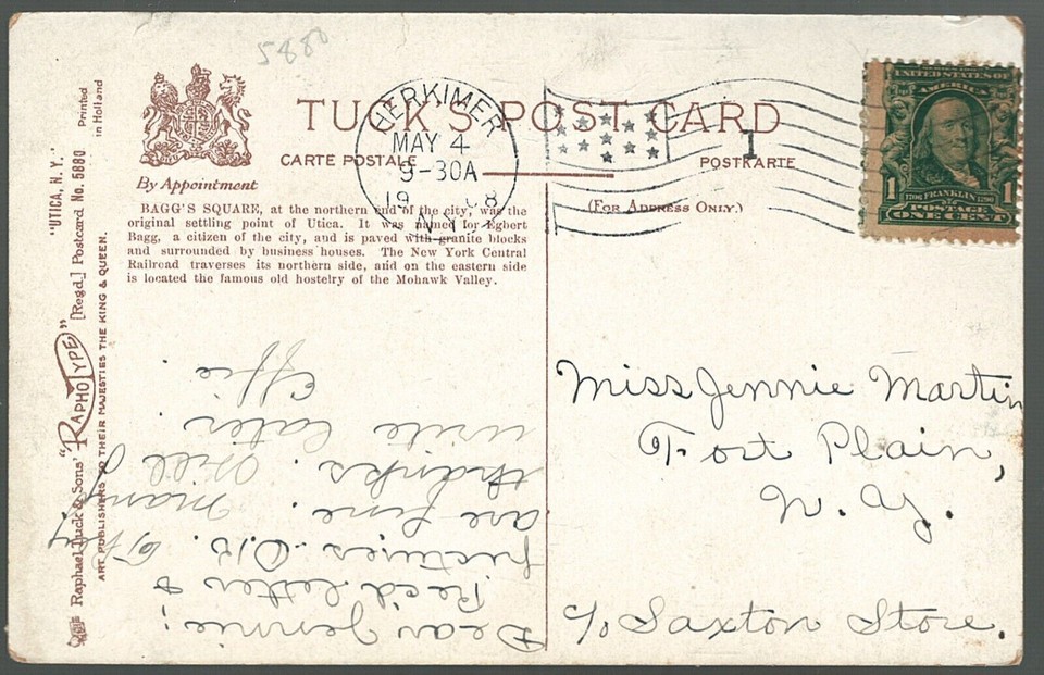 Postcard Raphael Tuck Bagg's Square Utica New York Morgan Furniture ...