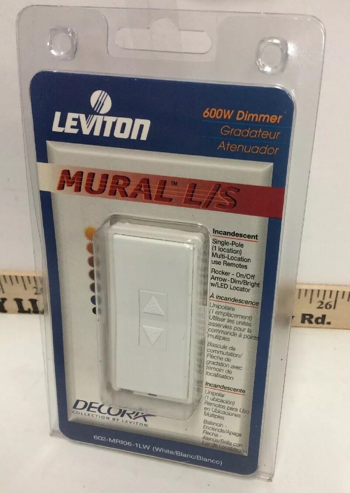 Leviton MURAL L/S Light Dimmer 600W Incandescent W/LED Indicator Decora ...