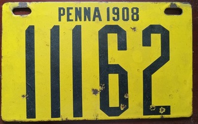 1908 Pennsylvania Porcelain License Plate Penna Car Tag Automobile ...