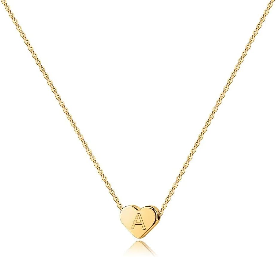 Heart Initial Necklaces for Women Girls - 14K-gold-Plated Heart Pendant ...