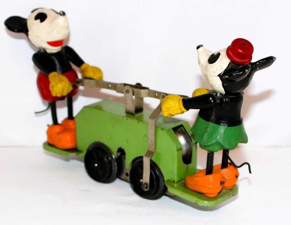 DISNEY 1934 SCARCE EX! GREEN BASE LIONEL MICKEY MOUSE HAND CAR SET ...