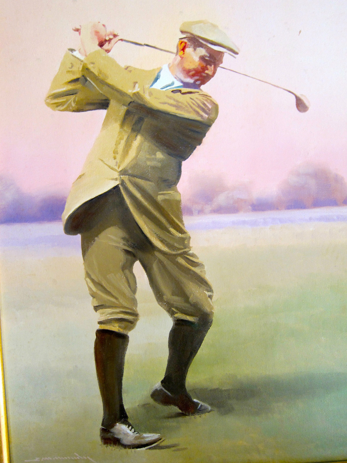 ORIGINAL OIL PAINTING HARRY VARDON BY ARTIST C W MUNDY BRITISH- US OPEN ...