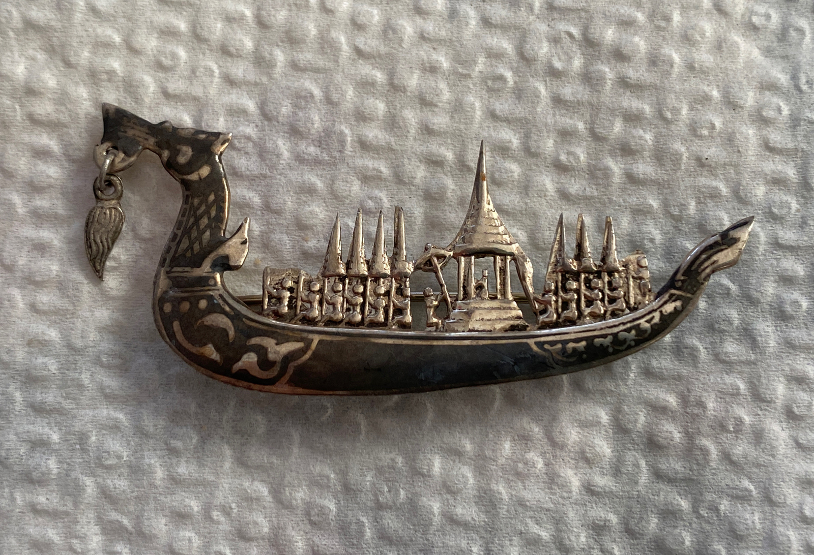 Vintage Siam Thailand Sterling Silver Niello Dragon R… - Gem