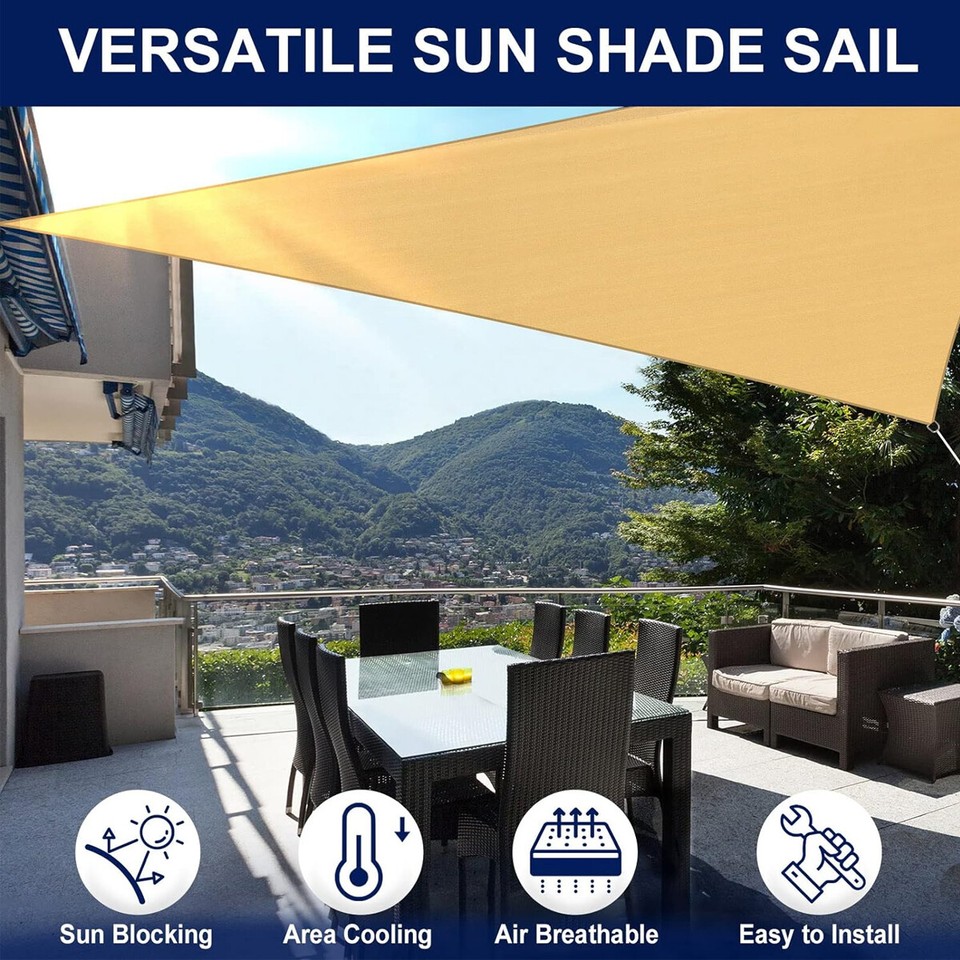 Outdoor Breathable Shade Sail Canopy Triangle Square Patio Garden Sun ...