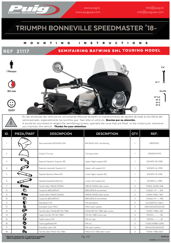 Puig Batwing Touring Screen Clear Triumph Bonneville Speedmaster 2018 ...