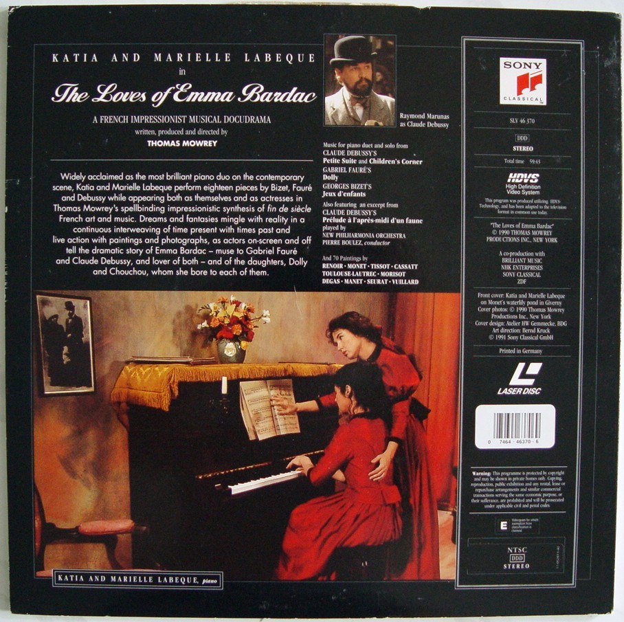 The LOVES of EMMA BARDAC Piano Music by Debussy Faure Bizet Laserdisc ...