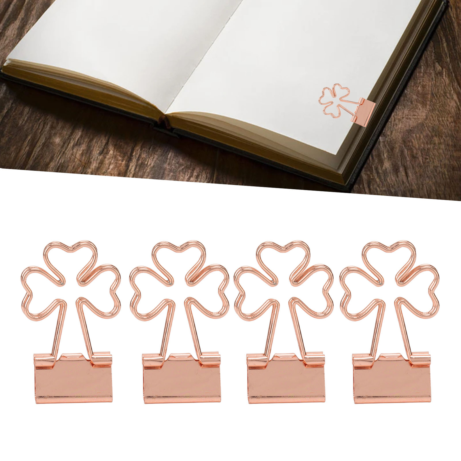 15Pcs Paper Binder Clips Cute Rose Trefoil Strong Clamping Force Metal ...