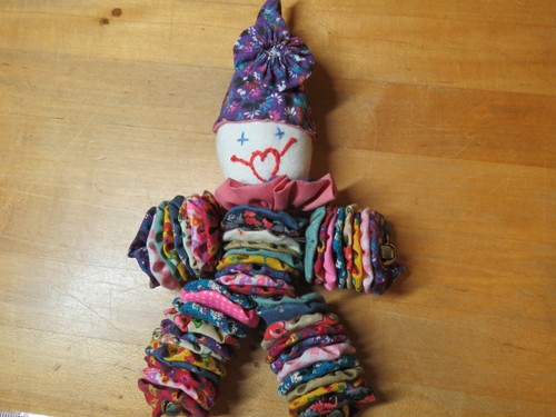 Yoyo Clown Rag Doll Fabric Embroider Face Handmade Toy 10” Bells Hands ...