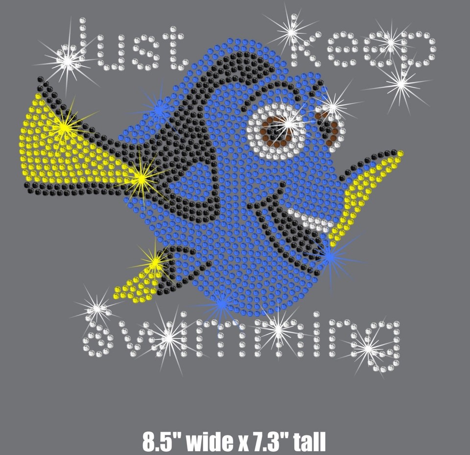 8.5" Dory (Finding Nemo) iron on rhinestone transfer bling patch ...