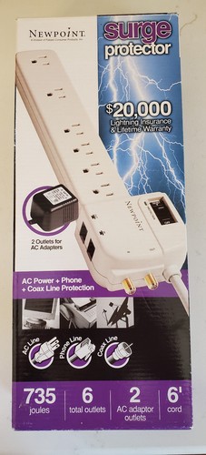 Newpoint Surge Protector C215TC 735 joules 6 outlet 797146033015| eBay
