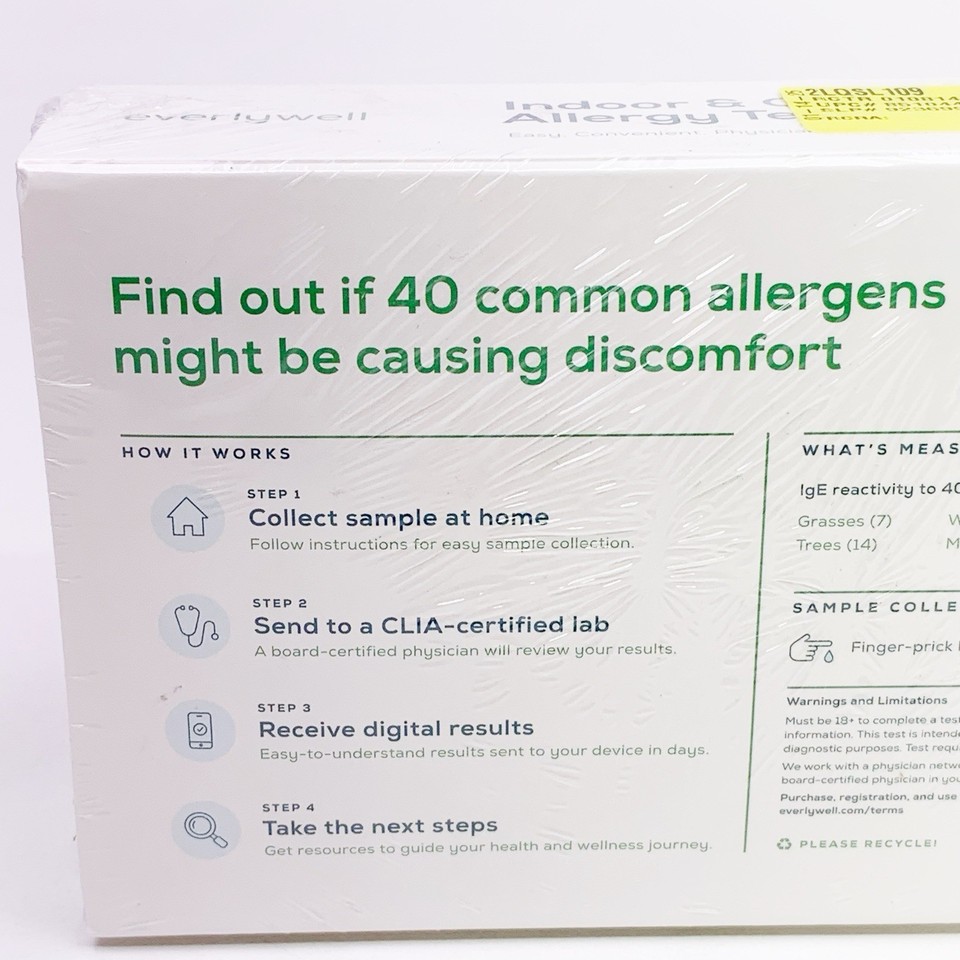 EverlyWell Indoor and Outdoor Allergy Test 40 Common Allergens Brand ...