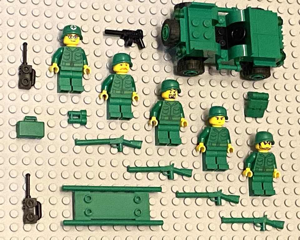 LEGO Minifigures 5 Army Men Military Soldiers Rifles Lego Jeep Minifigs ...