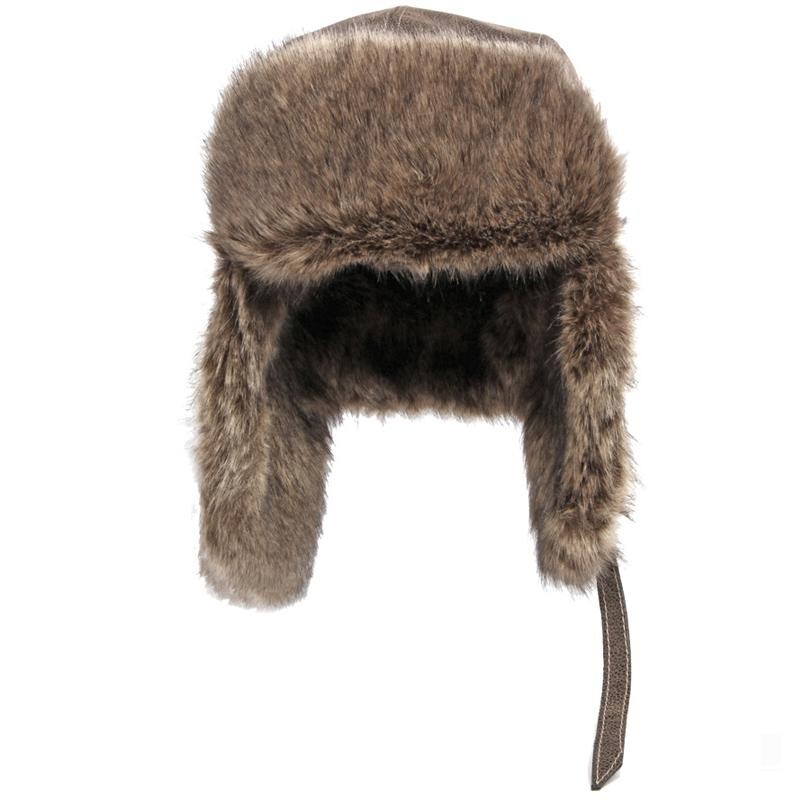 Men Faux Fur Aviator Russian Ushanka Hat Ear Flap Leather Trapper Cap ...