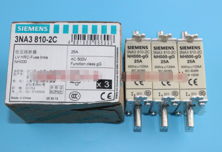 3PCS/1Box Siemens 3NA3810-2C 3NA38102C NH000-gG 25A 500V Fuse -New Free ...