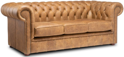 Chesterfield Plus Three Seater Sofa Bed Genuine Italian Cognac Leather ...