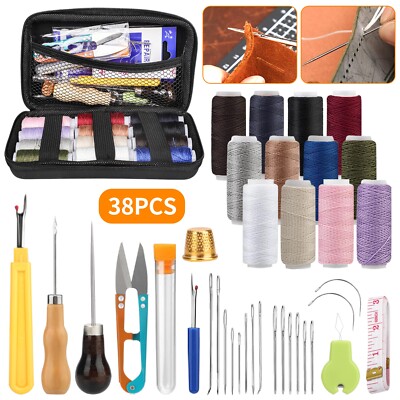 38X Upholstery Repair Sewing Kit Leather Hand Stitching Needles Thread ...