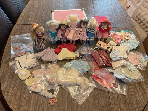 Vintage Lot Of 6 Ginny Walker Dolls, Trunk, Clothes & Ginger ...