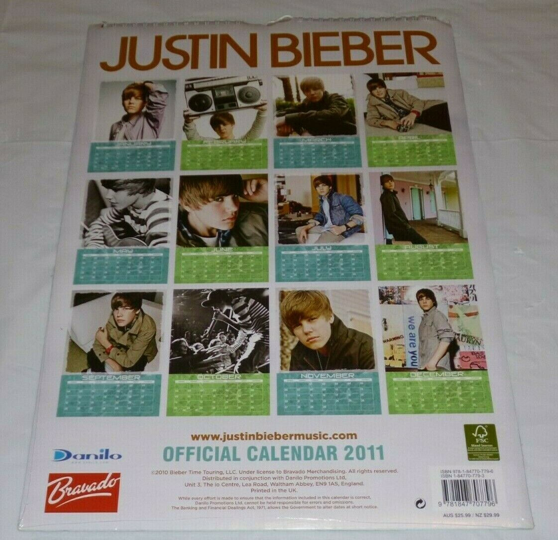 JUSTIN BIEBER 2011 OFFICIAL A3 CALENDAR *BRAND NEW & SEALED* MY WORLD ...