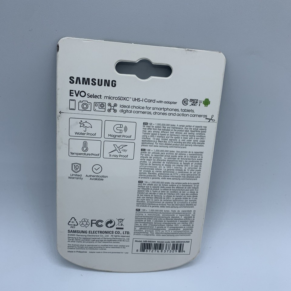 AUTHENTIC SAMSUNG EVO 64GB MICROSD MEMORY CARD MICRO-SDXC HIGH SPEED ...