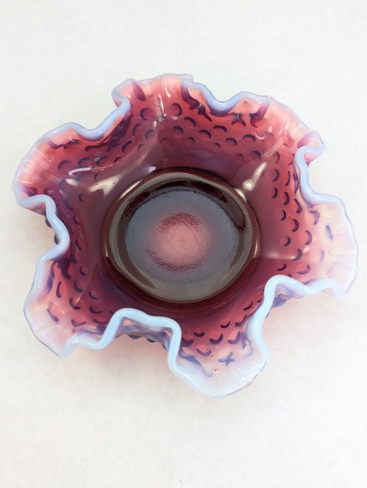 Fenton Plum Purple Opalescent Hobnail Candy Dish Ruffled Edge 6 Points ...