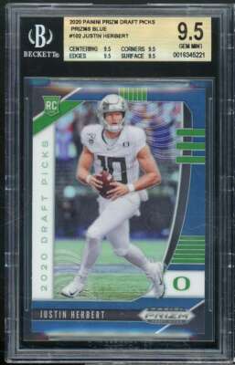 Justin Herbert Rookie Card 2020 Panini Prizm DP Prizms Blue #102 BGS 9. ...
