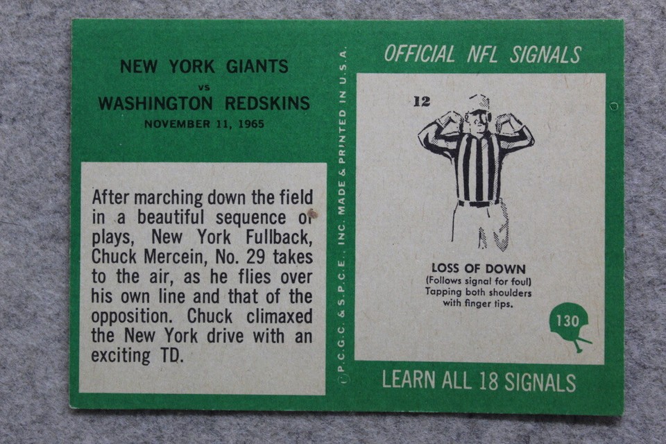 1966 Philadelphia Football #130 NEW YORK GIANTS - CHUCK MERCEIN | eBay