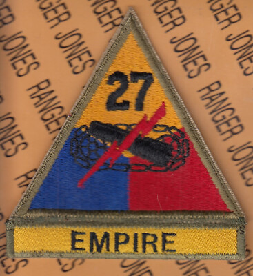 US Army EMPIRE 27th Armored Division Armor Tank ~4" tab patch set c/e ...