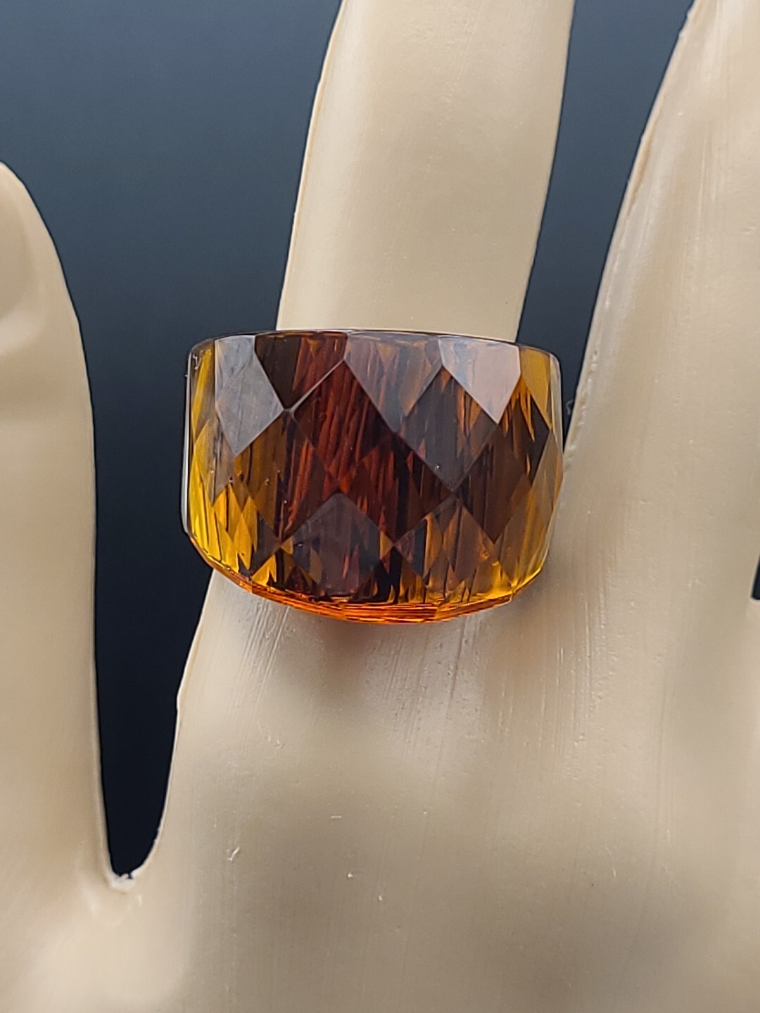 EDFORCE Stainless Steel w/ Faceted Amber Colored Crystal Modernist Ring ...