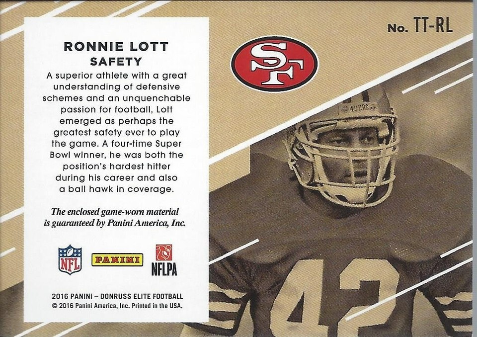 2016 Donruss Elite Throwback Threads #TT-RL #126/299 Ronnie Lott Game ...