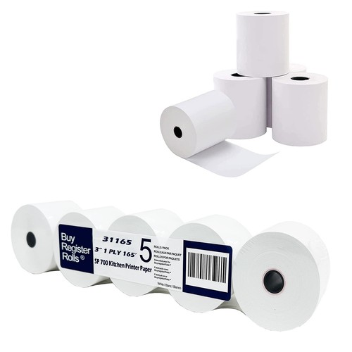 Star SP700 Kitchen Printer Paper (5 Rolls) 3" x 165' 1-Ply Bond Receipt ...