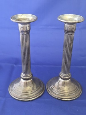 2 VINTAGE STERLING SILVER EMPIRE FLUTED COLUMN CANDLESTICKS ...