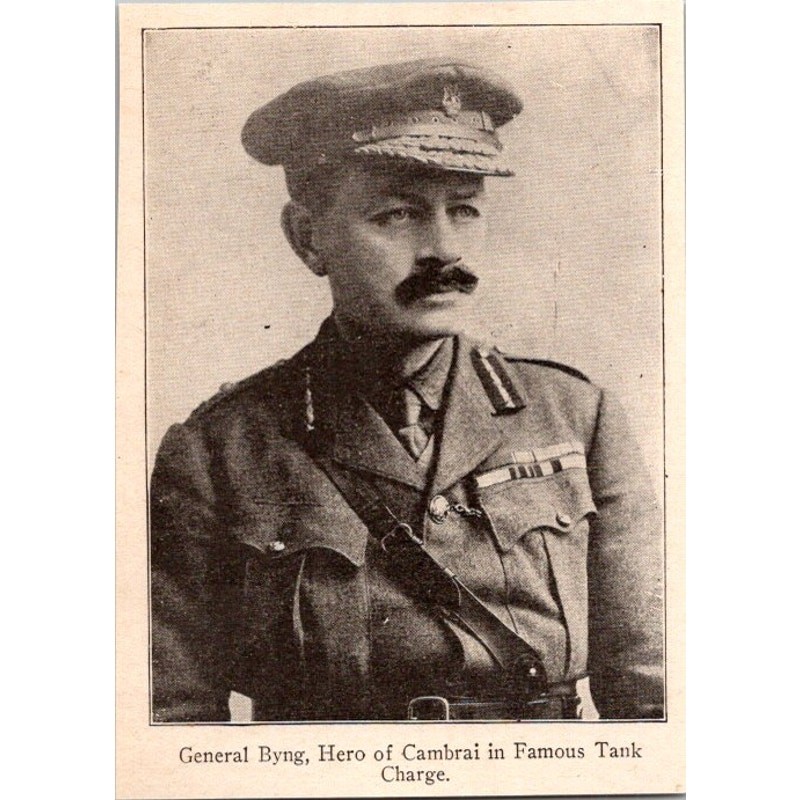 General Byng Hero of Cambrai in Tank Charge WWI 1919 Book Plate Print ...