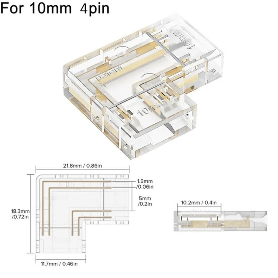 5/8/10mm Solderless L Shape Cover Connectors LED Strip Connector ...