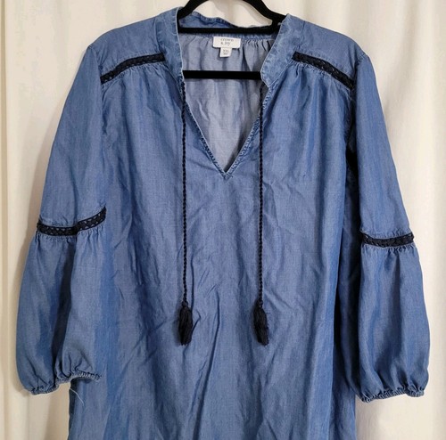 Crown And Ivy 2XL Tencel Lyocell Chambray Dress Boho Tassels Flowy | eBay