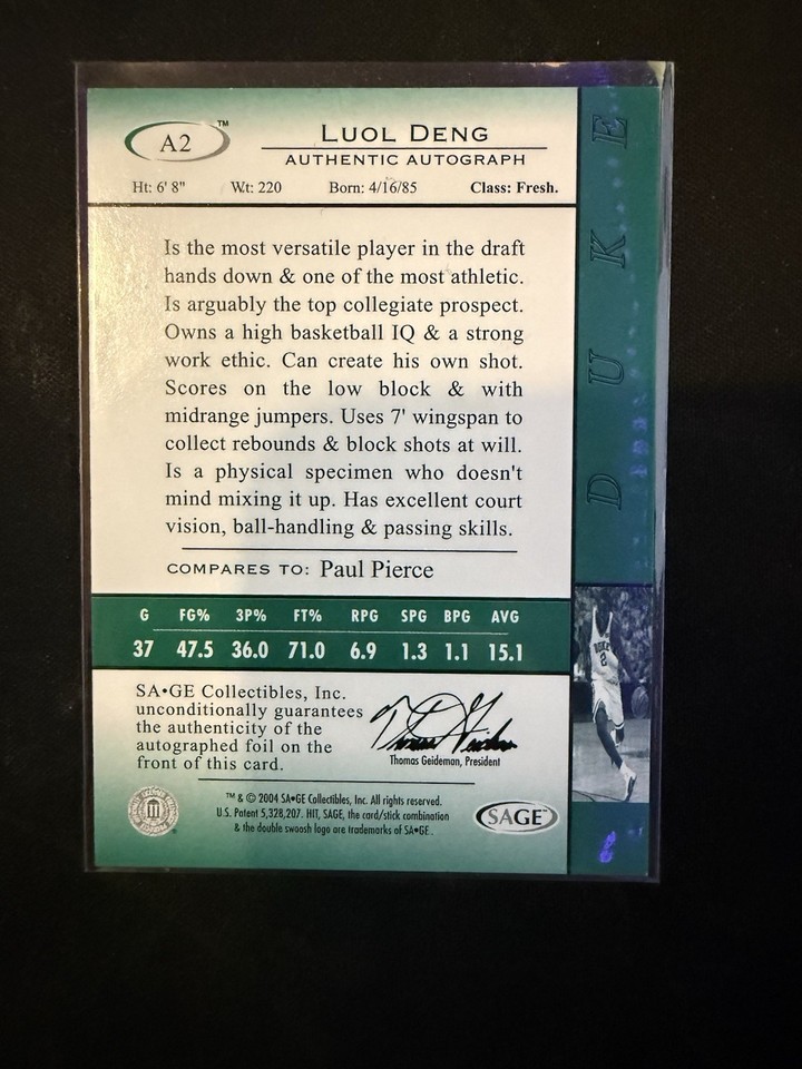2004 SAGE Hit Authentic Auto Luol Deng #A2 Rookie Auto RC | eBay