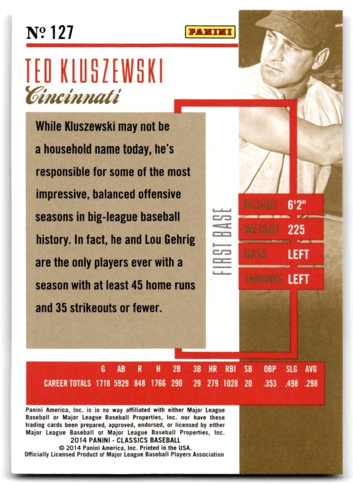 2014 Panini Classics Ted Kluszewski Cincinnati Reds #127 | eBay