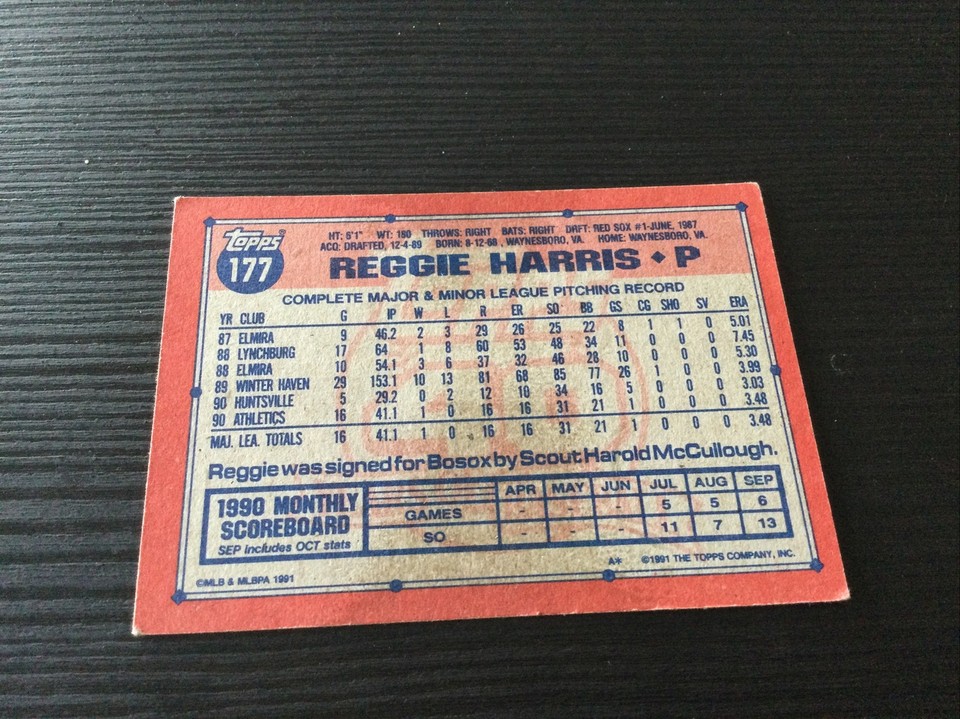 1991 Topps #177 Reggie Harris AUTOGRAPHED Athletics Signed | eBay