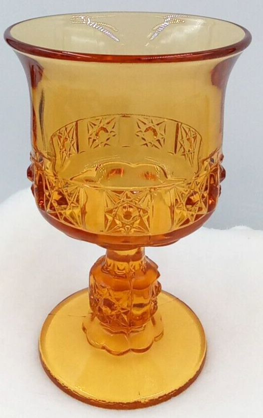 Wright Glass Amber Goblet Daisy & Cube Pedestal Stem Drink Vase MCM ...