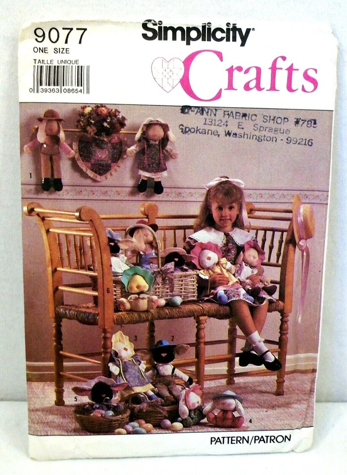 Vintage 1989 Simplicity Craft Pattern 9077 Bunny Lamb Duck Soft Toys ...