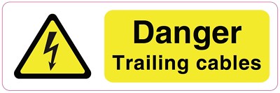 DANGER TRAILING CABLES Sign Sticker Vinyl Health and safety 300mm x ...