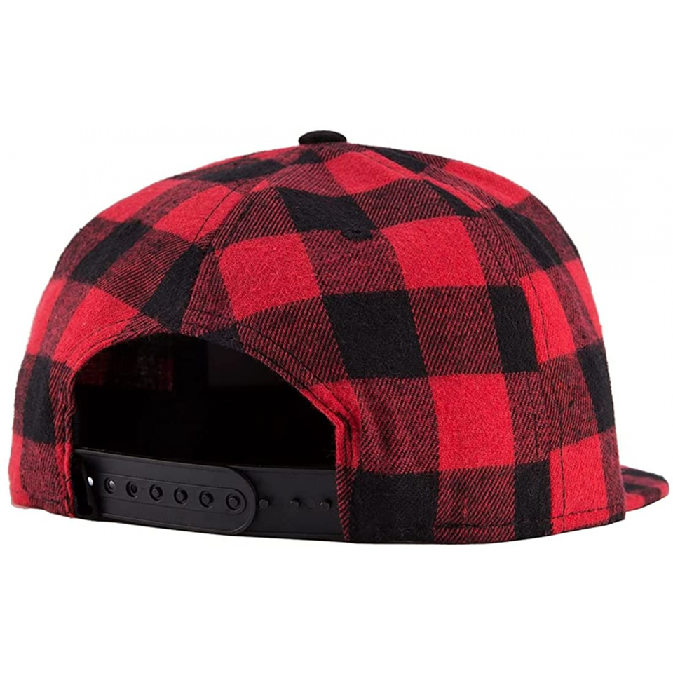 Flannel Plaid Style Hat, Flat Top Baseball Cap - Red and Black Pattern ...