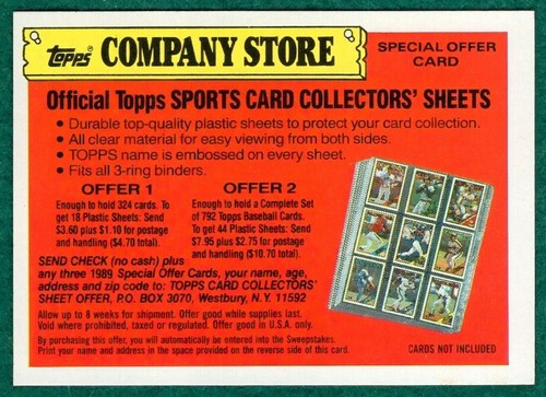 1989 Topps Company Store - Special Offer Collectors' Sheets - Baseball ...