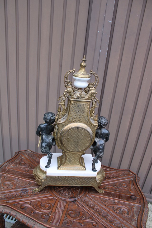Vintage bronze marble white faun putti cherub figural mantel clock | eBay